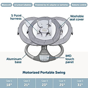 Nova Baby Swing for Infants - Motorized Bluetooth Swing, Music Speaker with 10 Preset Lullabies, Remote Control, Gray - Jool Baby