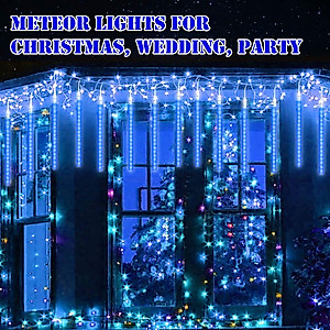 WASAGA Meteor Shower Lights, LED Rain Lights 20 Tubes 960 LEDs (2 Pack) 50cm Christmas Icicle Drop Lights Snow Lights for Christmas Wedding Party Urban Night Lighting New Year Garden Tree Home Decor