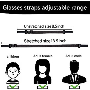 VINSONSI Glasses Strap - 3 Pcs Adjustable Eyeglass Strap and 3 Pcs Glasses Cloth Combination set - suitable for Men's and Women's Eyeglass Straps, Kids Eyeglass Straps, Sunglass Straps