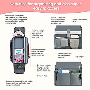 DERJUNSTAR Breast Pump Bag - Perfect Pump Bag for Working Moms,Compatible with Spectra S1, S2, Doubles as Lunch Bag, with10 Pcs Reusable Ice Packs,Dark Grey