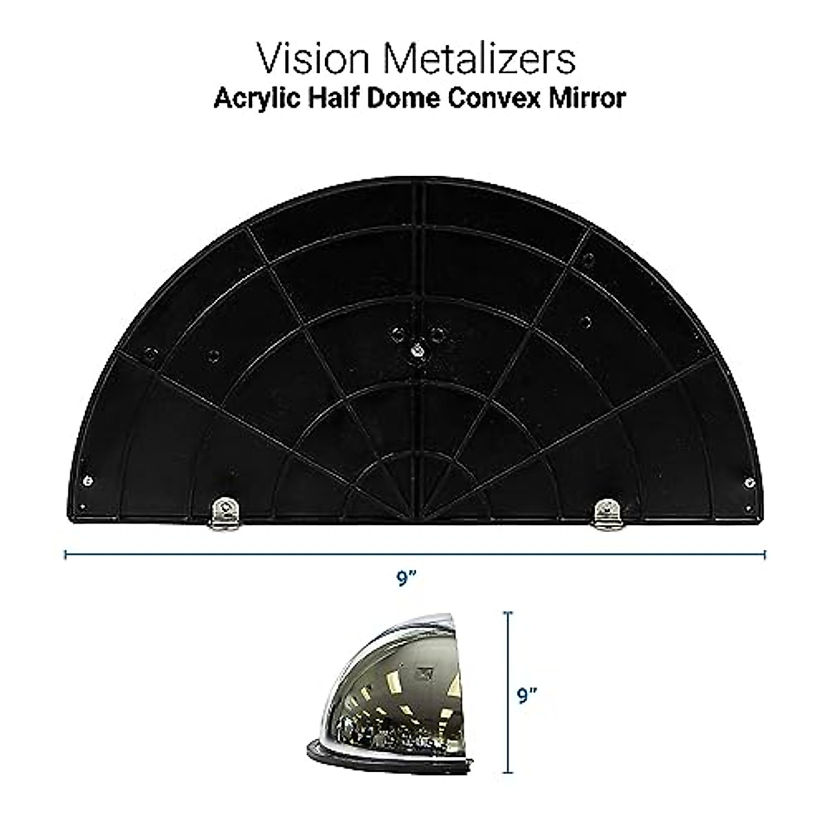 18” Acrylic Bubble Half Dome Mirror with Black Rim, Round Indoor Security Mirror for Driveway Safety Spots, Outdoor Warehouse Side View, Circular Wall Mirror for Office Use - Vision Metalizers (DPB1812)