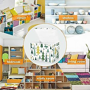 CaTaKu Christmas Tree Geen Storage Bins with Lids and Handles, Fabric Large Storage Container Cube Basket with Lid Decorative Storage Boxes for Organizing Clothes