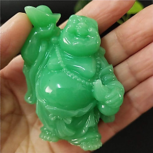 Seyee-bro Glowing Money Maitreya Laughing Buddha Statue Sculpture Garden Home Decoration Man-Made Jade Stone Ornaments Buddha Figurines