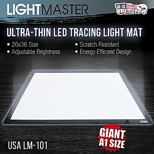 US Art Supply Lightmaster Giant 45-1/4" Diagonal (A1) 26 3/4" x 36 3/4" LED Lightbox Board- 12-Volt Super-Bright Ultra-Thin 3/8" Profile Light Box Pad with 110V AC Power Adapter & Dimmable LED Lamps