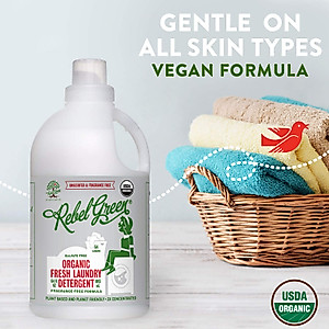 Rebel Green Laundry Detergent, Organic and Sulfate Free Hypoallergenic Laundry Soap, Unscented, 64 Load Bottle
