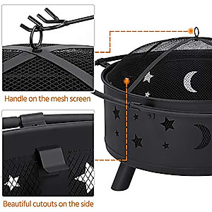 Yaheetech Fire Pit 30in Fire Pits for Outside Wood Burning Outdoor Fireplace with Spark Screen, Poker for Bonfire Patio Backyard Garden Picnic