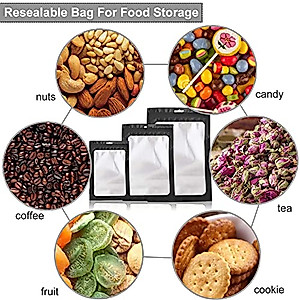 300 Pack 3 Sizes Resealable Mylar Bags Food Storage Smell Proof Bags with Front Window Packaging Pouch for Sample Snack Cookies Jewelry (Black, 3 x 4.7 inch,4 x 6 inch,4.7 x 7.9 inch)