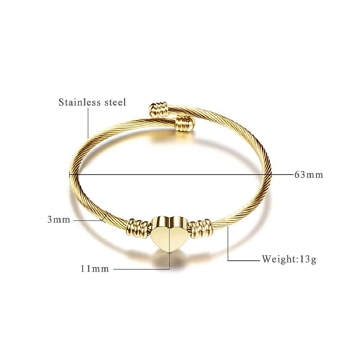 MiniJewelry Simpl Gold Love Heart Bangle Bracelets for Women BFF Family Stainless Steel Adjustable Birthday