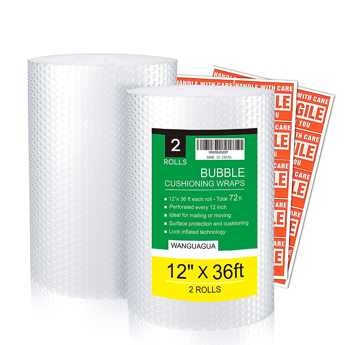 2 Pack 12 Inch x 36 ft Bubble Packing Wrap For Moving Boxes Shipping Cushioning Supplies Perforated Every 12”