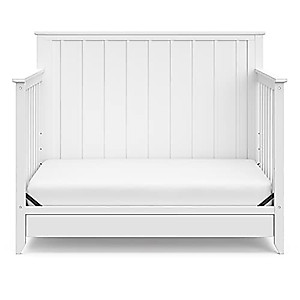 STORKCRAFT Forrest 5-in-1 Convertible Crib with Drawer (White) – GREENGUARD Gold Certified, Crib with Drawer Combo, Full-Size Nursery Storage Drawer, Converts to Toddler Bed, Daybed and Full-Size Bed