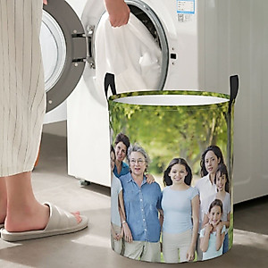Custom Laundry Basket Personalized Laundry Hamper Add Your Photo Text Logo Clothes Hamper for Dormitory Home Bathroom Hotel (Round)