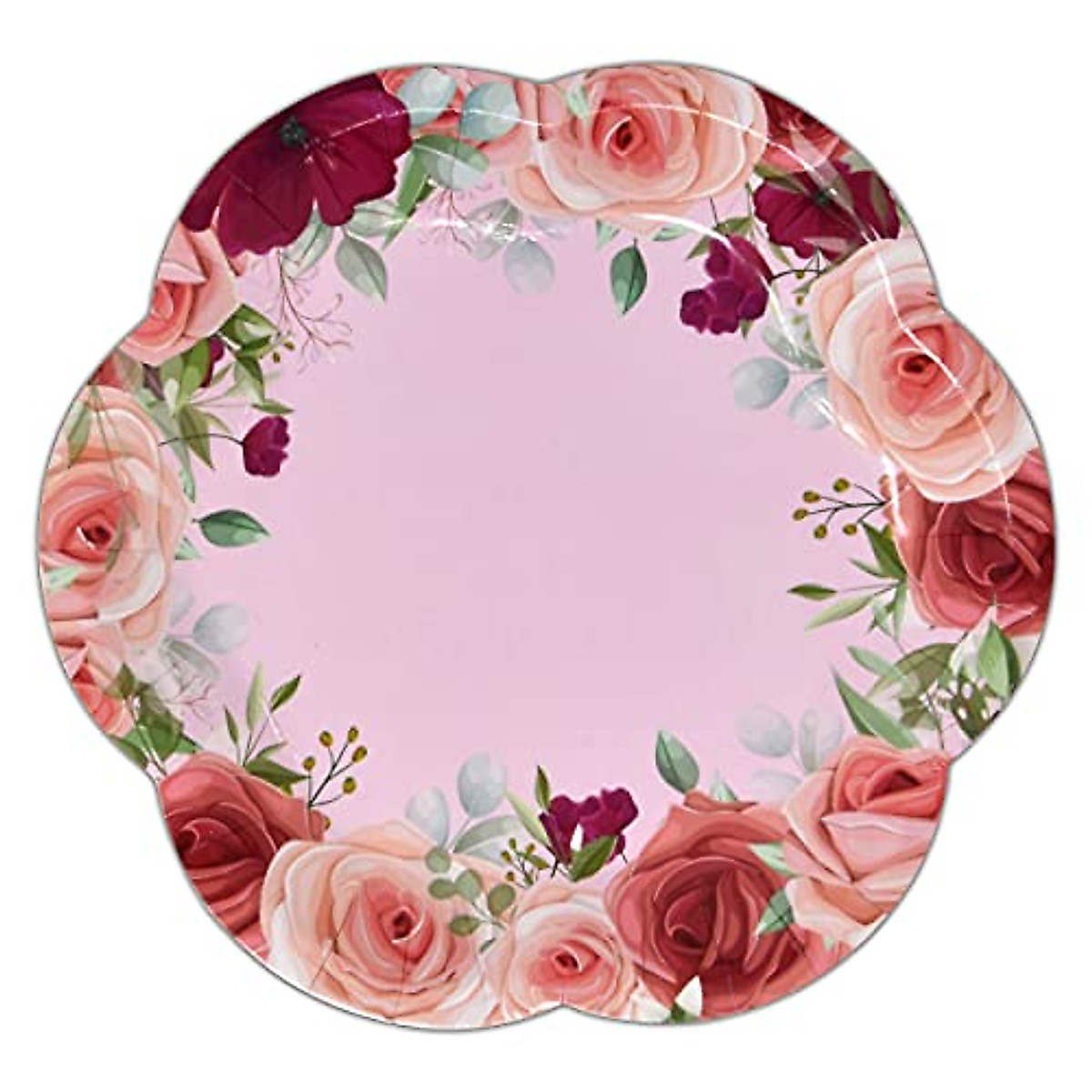 24 Disposable Tea Cups and Saucers Sets Floral Design 7" Flower Scallop Shaped Plates 24 5" Saucer Paper Plate 24 5 oz. Tea Cup with Handle 48 Lunch Napkins for Spring Wedding Birthday Party Supplies