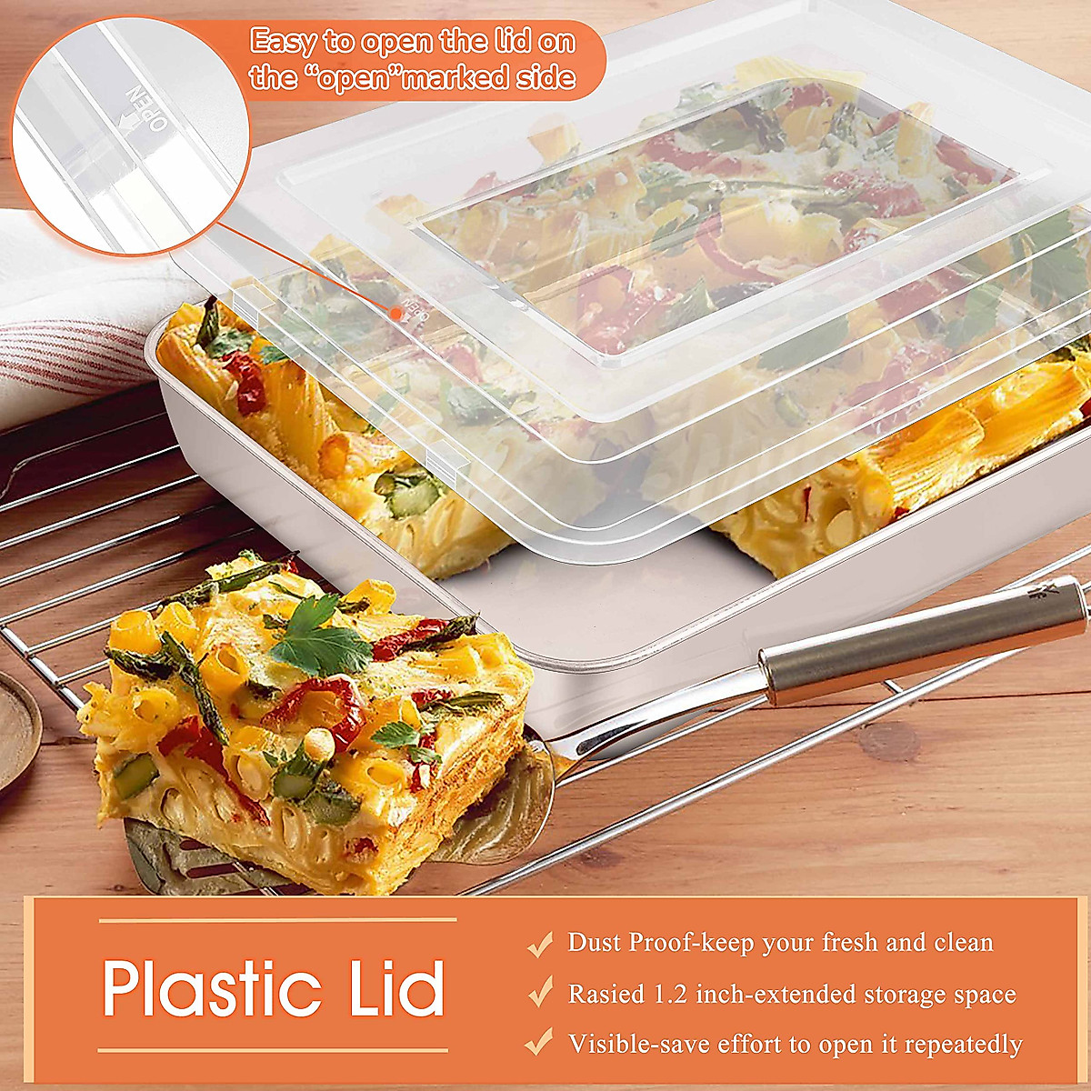 Herogo Baking Pan with Lid, 9 x 12 Inch Stainless Steel Lasagna Pan Deep, Rectangle Cakes Bakeware with Lid for Brownies Casseroles, Non Toxic & Dishwasher Safe