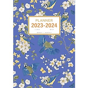Planner 2023-2024: A5 Weekly and Monthly Organizer from June 2023 to May 2024 | Bird and Blooming Flower Tree Design Blue