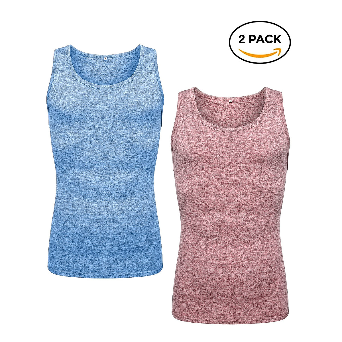 Babioboa Men's Workout Tank Tops 2 Packs Quick Dry Shirts Sleeveless Lightweight Tank Top Gym Bodybuilding Muscle Tee Pink/Sky Blue