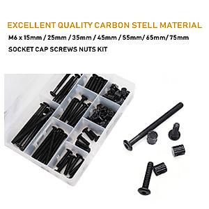 Baby Bed Crib Screws Hardware Replacement Kit, binifiMux 100pcs M6x15mm/25mm/35mm/45mm/55mm/65mm/75mm Black Hex Drive Socket Cap Screws Barrel Nuts Assortment Kit for Beds Chairs Furniture