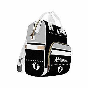 Newcos Personalized Cute Babt Foot Prints and Dots Diaper Bag with Name Nappy Bags Travel Casual Mummy Backpack for Mom Women