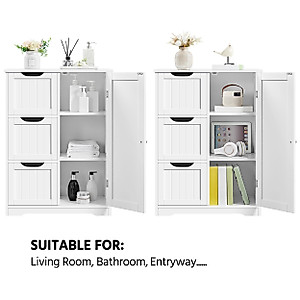 Yaheetech Bathroom Floor Storage Cabinet, Bathroom Freestanding Cabinet with 3 Large Drawers & Adjustable Shelf, 12 x 24 x 32 Inches, White