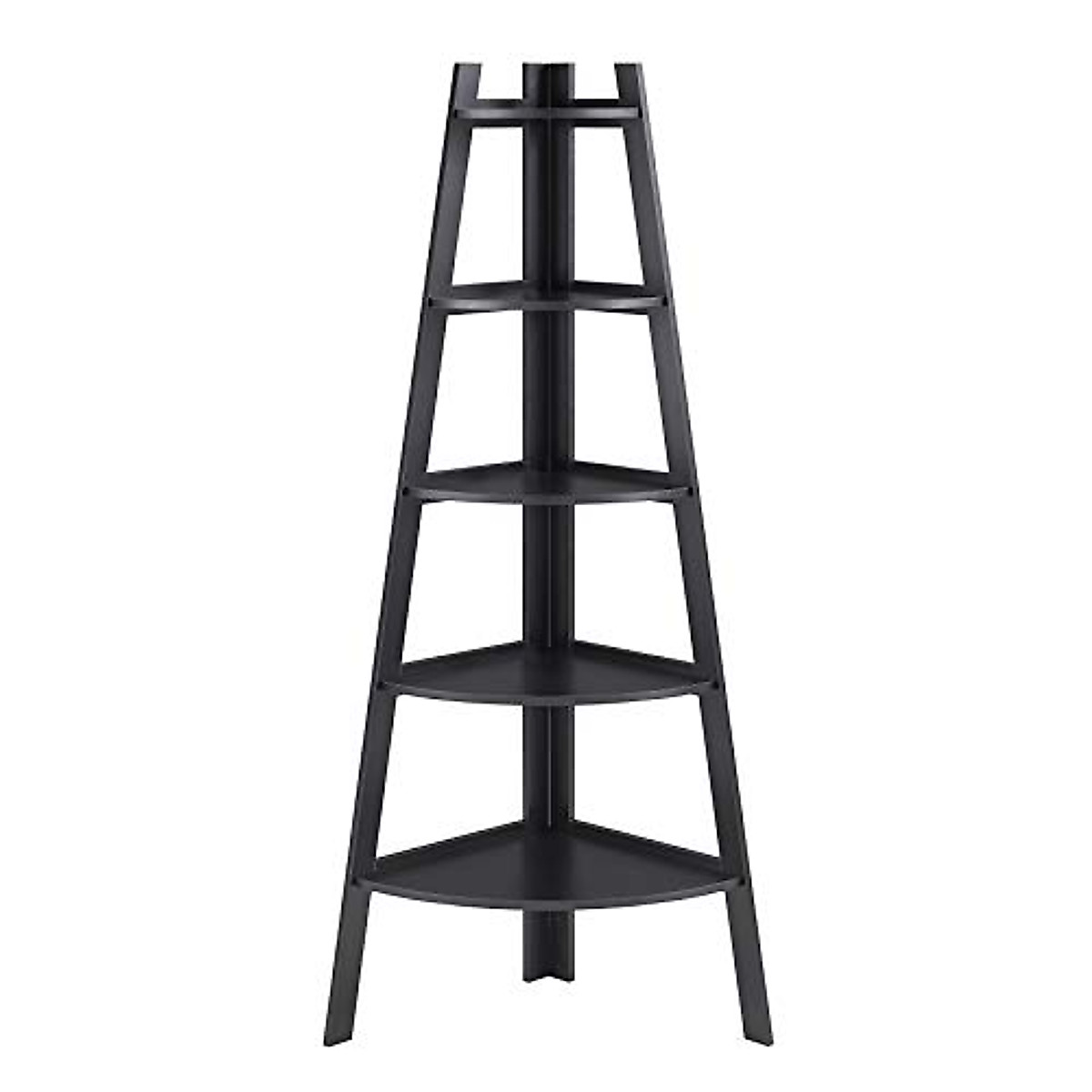 Danya B. Free Standing 5-Tier Pyramid Corner Ladder Display Shelving Unit/Bookshelf (Black)