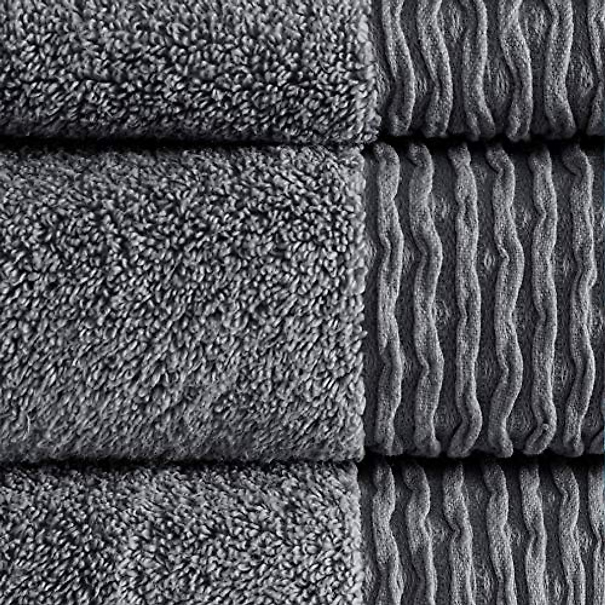 Madison Park Breeze 6 Piece Jacquard Wavy Border Zero Twist Cotton Towel Set, Charcoal