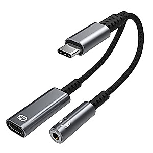 USB C to 3.5mm Headphone and Charger Adapter,2-in-1 Type-c PD 3.0 Charging Port to Aux Audio Jack and Fast Charging Dongle Cable Cord Compatible with Samsung S22 S21 S20+ Ultra, Google Pixel 4 3 XL