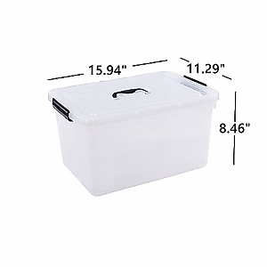 Quickquick 18 Quart Plastic Clear Latch Storage Boxes, Latching Bin with Handle, 4 Packs