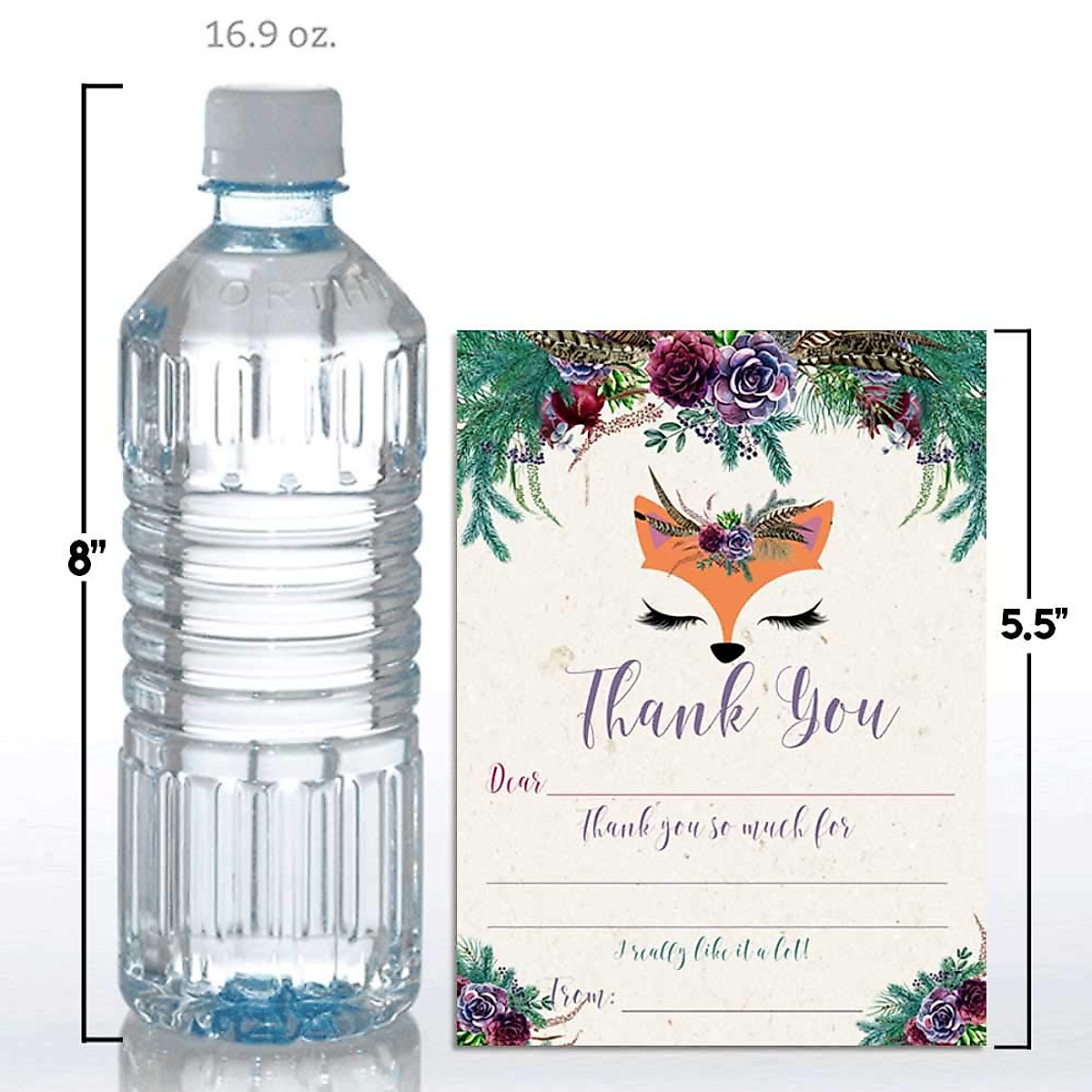 Woodland Forest Fox Face Floral Thank You Notes, Ten 4" x 5.5" Fill In The Blank Cards with 10 White Envelopes by AmandaCreation