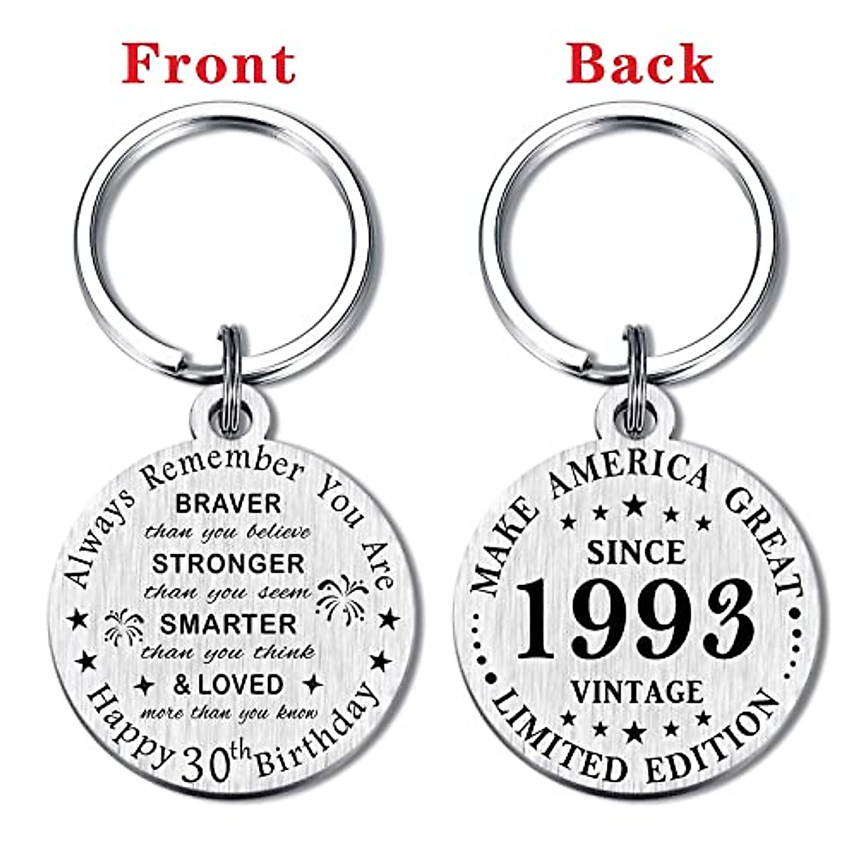 SOUSYOKYO 30th Birthday Gifts for Women Men 1993 Keychain, Female 30 Years Old Birthday Gifts ideas, Male Happy 30th Birthday Decoration Stuff Present