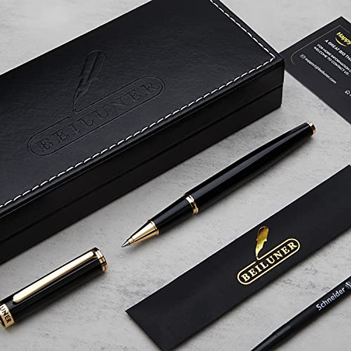 BEILUNER Luxury Rollerball Pen,24K Gold Trim,Noble and Elegant Designs,Schneider Ink Refill, Best Roller Ball Pen Gift Set for Men & Women, Professional, Executive Office, Nice Pens