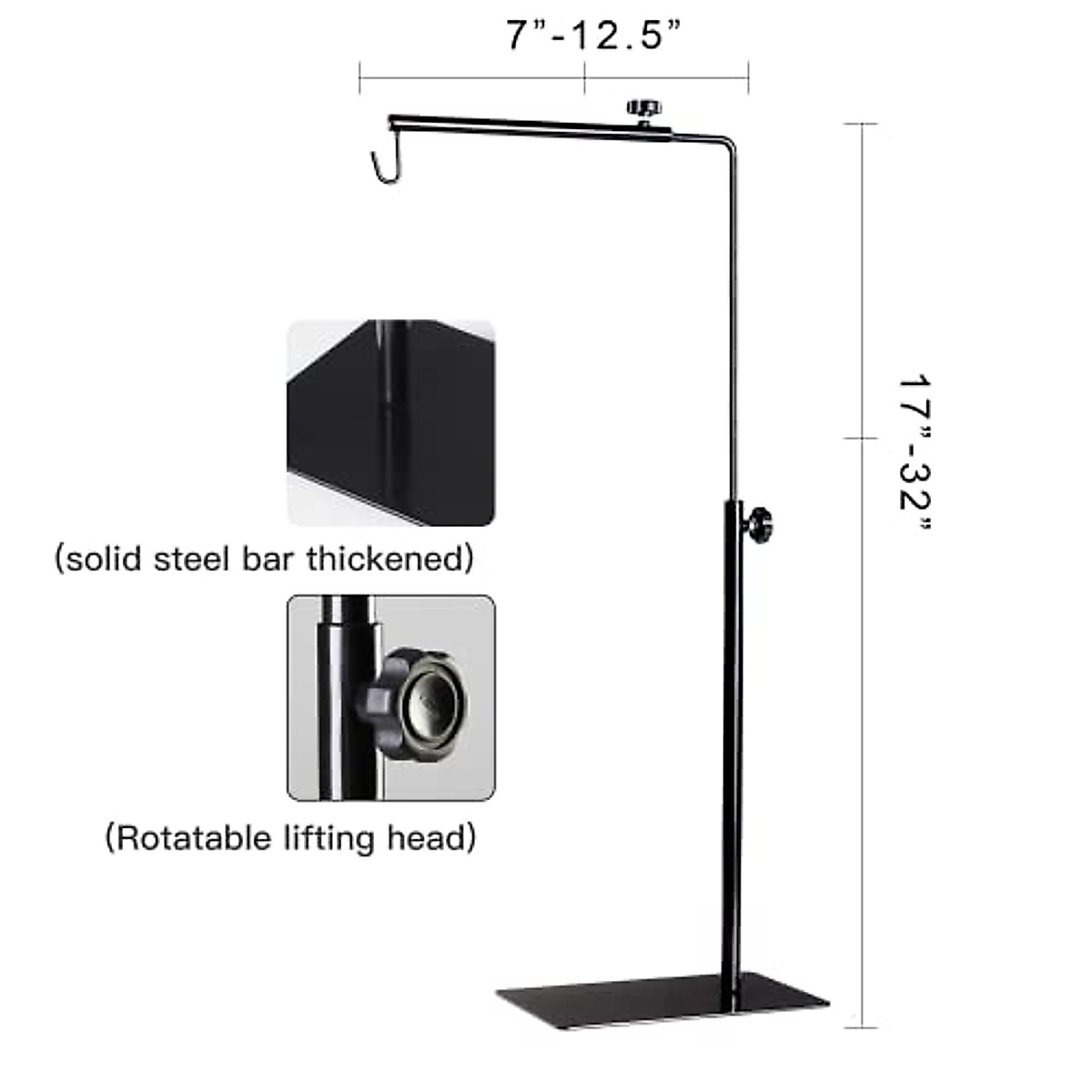 BETAZOOER Reptile Lamp Stand Adjustable 15-31 Inch Floor Light Holder Lamp Hanging Bracket Metal Support for Reptile Glass Terrarium Heating Light