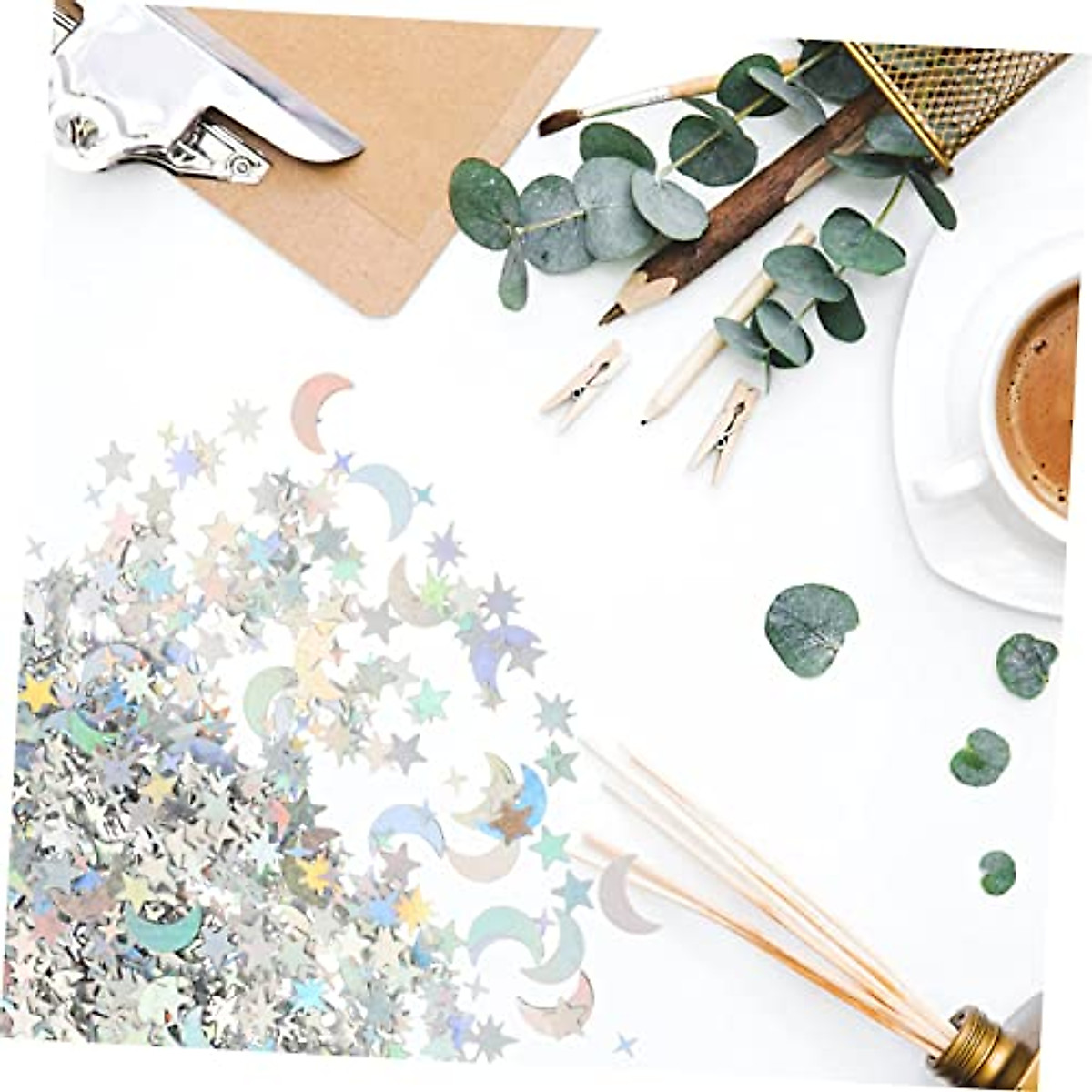 WIAMEE 3pcs 1 Stylesilver Decors and Mixed Balloon Iridescent Style Metallic Wedding Birthday Scatters Table Decorations DIY Decor Star of Festival Moon Decorative Party Glitter