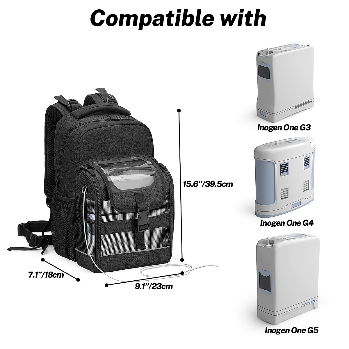 Trunab Portable Oxygen Concentrator Carrying Backpack, POC Bag with Transparent Cover & Multiful Pockets Compatible with Inogen one, Caire Freestyle Comfort, Oxygo, Philips SimplyGo Mini
