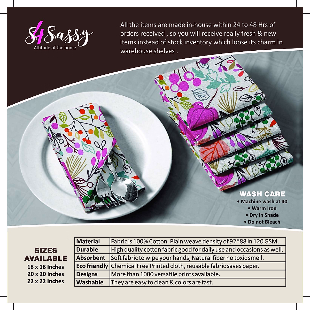 S4Sassy Green Stripe & Ranunculus Floral Holiday Parties Cloth Table Linen Re-Usable Dinner Napkins Set 18 x 18(Pack of 6)