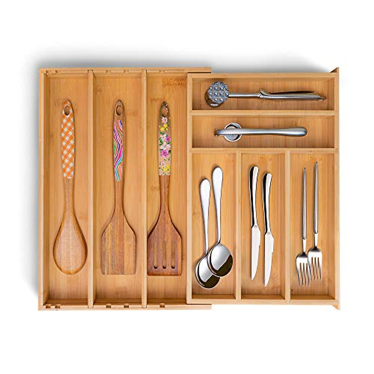 ZESPROKA Bamboo Kitchen Drawer Organizer for Utensils, Silverware, Flatware, Spoons, Fork & Knives–Adjustable Cutlery Tray Divider for Storage & Organization –8 Compartments
