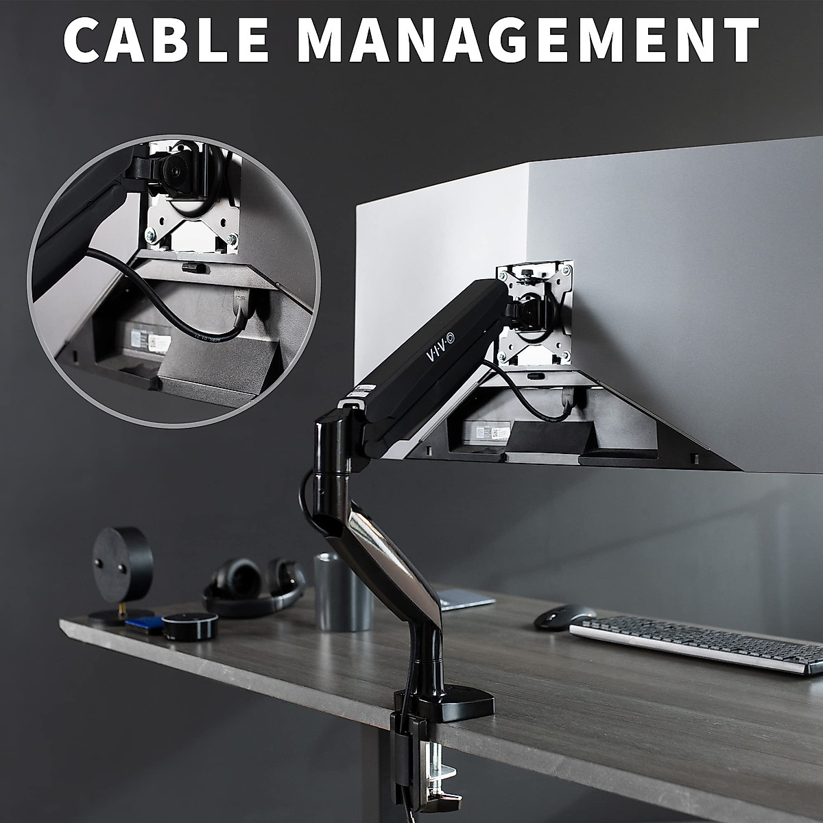 VIVO Premium Aluminum Heavy Duty Single Monitor Arm for Ultrawide Monitor up to 35 inches and 30.9 lbs, Desk Mount Stand, Pneumatic Height, Max VESA 100x100, Black, STAND-V101Q