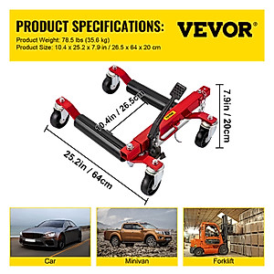 VEVOR Wheel Dolly, 2pcs Car Dolly, 1500 Lbs Capacity Car Jack Dolly, 12'' Wheel Jacks for Cars, Vehicle Positioning Hydraulic Tire Jack, Heavy Duty Ball Bearings Skate for Vehicle Car Auto Repair