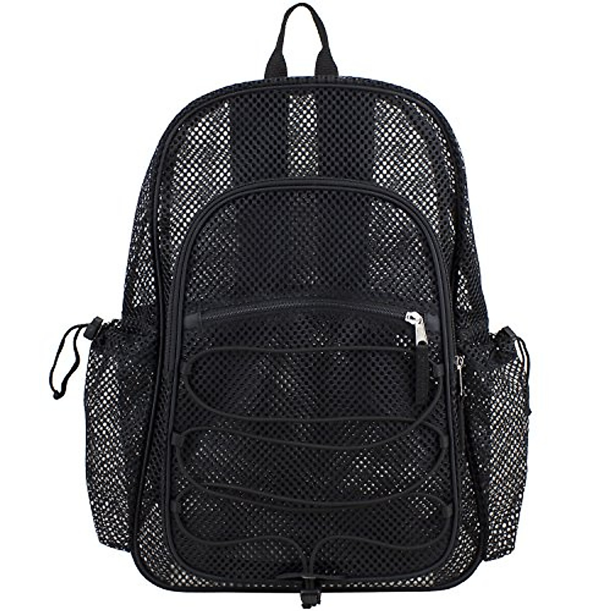 Eastsport XL Semi-Transparent Mesh Backpack with Comfort Padded Straps and Adjustable Bungee for Work, Sports, Beach, College and Security - Black