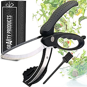 Toss and Chop Salad Tongs, Salad Chopper, Heavy Duty Kitchen Salad Scissors, Multifunction Double Blade Salad Cutting Tool (Black Salad scissor)