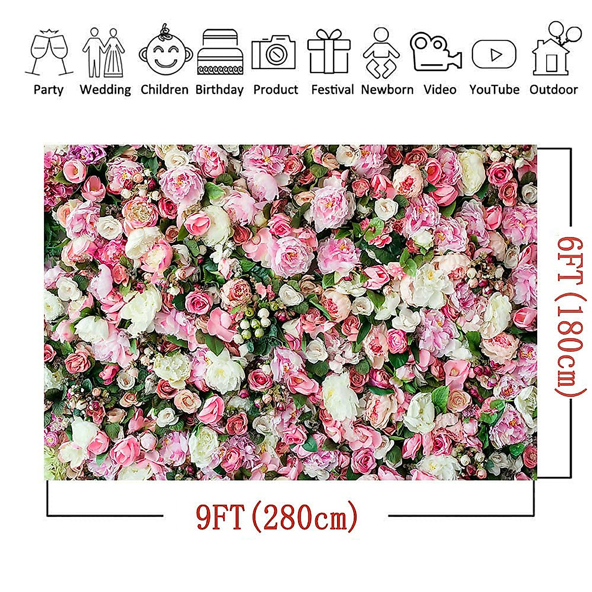 Art Studio 9x6FT Flower Photo Background Pink Rose Photography Backdrop for Pictures Newborn Bridal Shower Birthday Party Banner Decor Supplies Vinyl Photo Studio Props