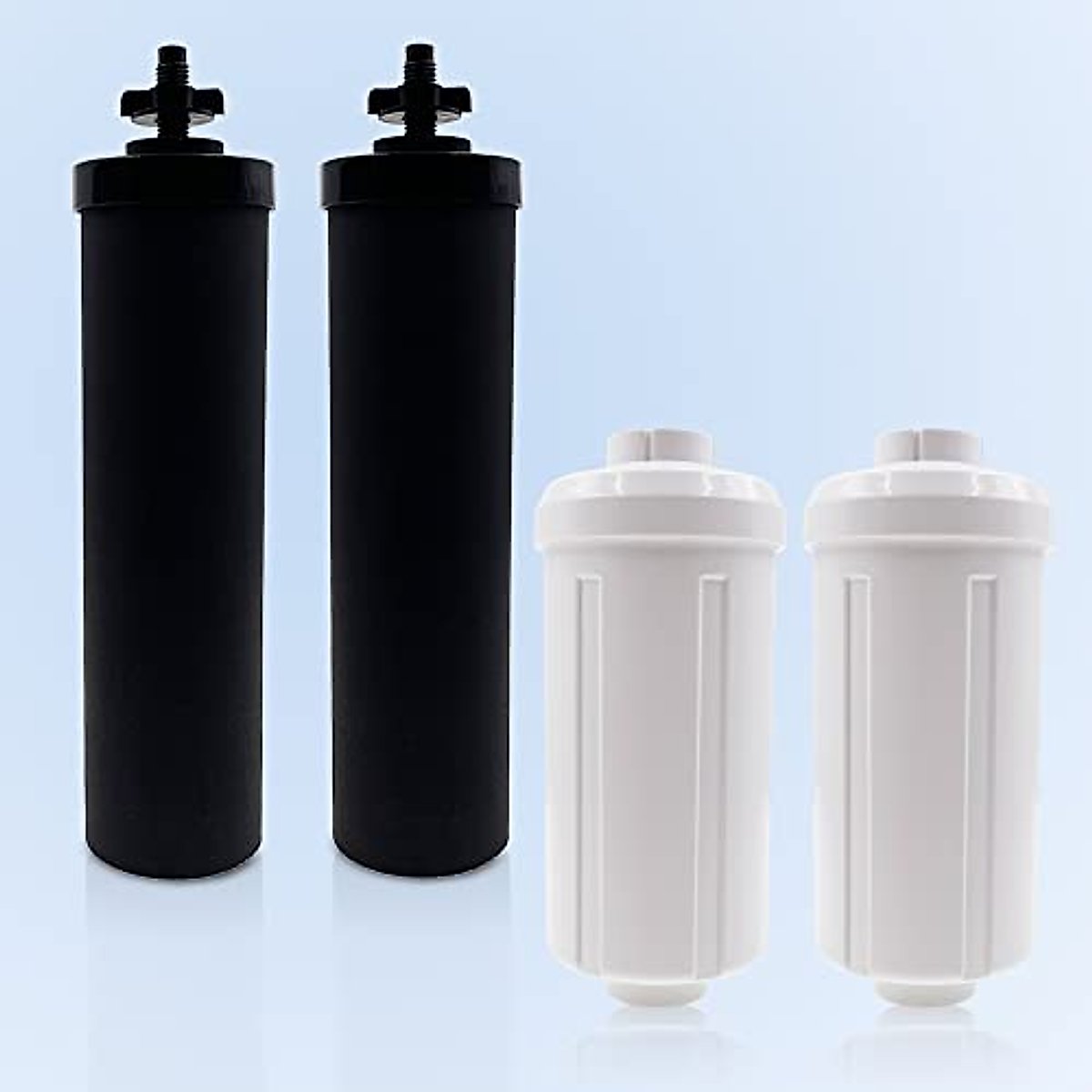 ShuRex Replacement Fluoride Water Filter and Black Purification Elements, Compatible with Berkey and other Gravity Filtration System (Pack of 2 x white fluoride + 2 x Black Filters)