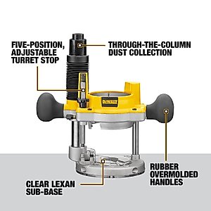DEWALT Router, Fixed and Plunge Base Kit, Soft Start, 12-Amp, 24,000 RPM, Variable Speed Trigger, Corded (DW618PKB)