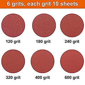 Detail Sander Paper, 120-600 Grits, Hook and Loop Backing, 5 Holes, for Sanding and Polishing, 60 Sheets