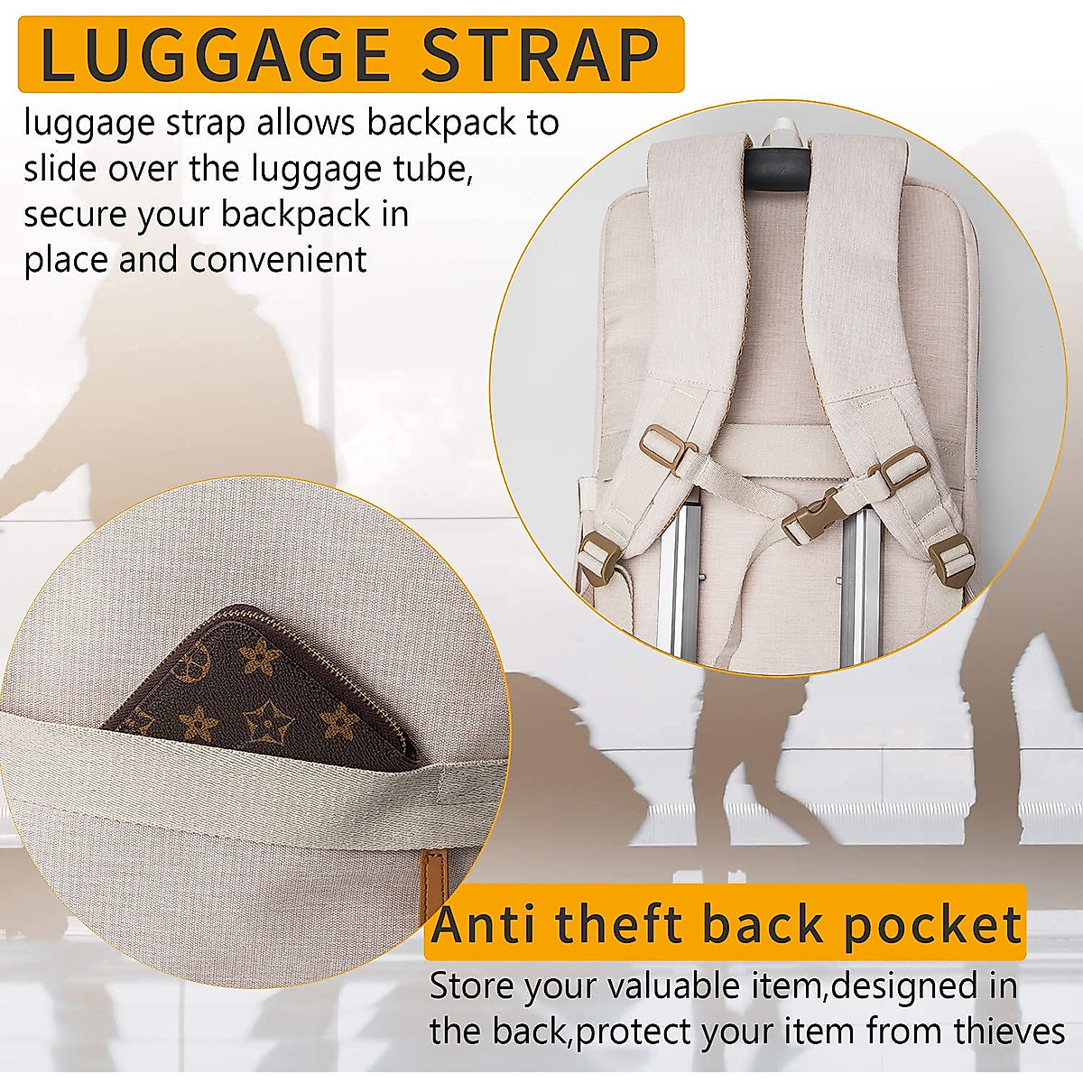 NOBLEMAN Backpack for women and man ,Waterproof School travel work Backpack, 15.6 Inch Laptop Backpack, Daypack, with USB (Beige plus)