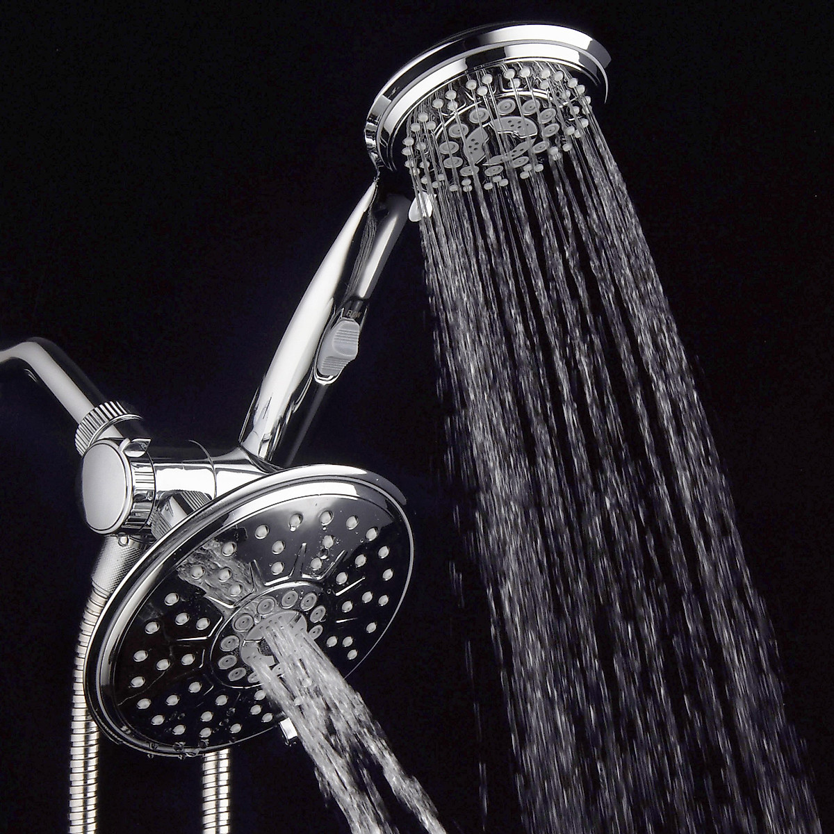 Hydroluxe 30-Setting Ultra-Luxury 6 inch Rainfall Shower Head & Handheld 3-way Combo with Water Saving Pause Switch and Stainless Steel Hose/Enjoy Separately or Together! Premium All Chrome Finish
