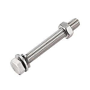 uxcell M10 x 80mm Hex Head Screws Bolts, Nuts, Flat & Lock Washers Kits, 304 Stainless Steel Fully Thread Hexagon Bolts 4 Sets