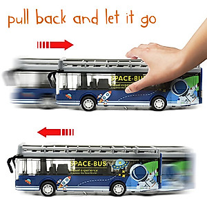 Crelloci Tour Double Decker Bus for Toddlers, Die Cast Alloy Play Vehicles with Sounds and Lights, City Cars Toys with Pull Back Action Openable Doors, for Boys Girls Kids (Navy Blue)