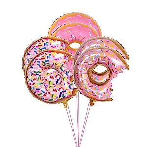 6Pcs Pink Donut Balloons Party Decoration Sprinkle Donut Mylar Balloons for Kids Girl Birthday Party Baby Shower Gender Reveal Wedding Supplies