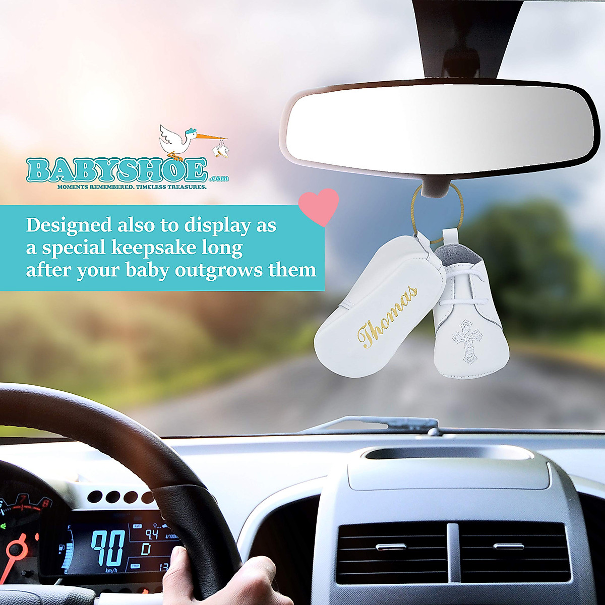 BabyShoe Personalized Christening - Baptism Leather Shoes for Baby Boys & Girls with Hand Embossed Name & Date – Newborn Shoes for Special Occasions – Great Gift Idea – White