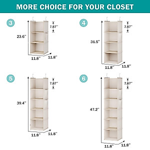 YOUDENOVA Hanging Closet Organizer, 4-Shelf Closet Hanging Storage Shelves, Beige