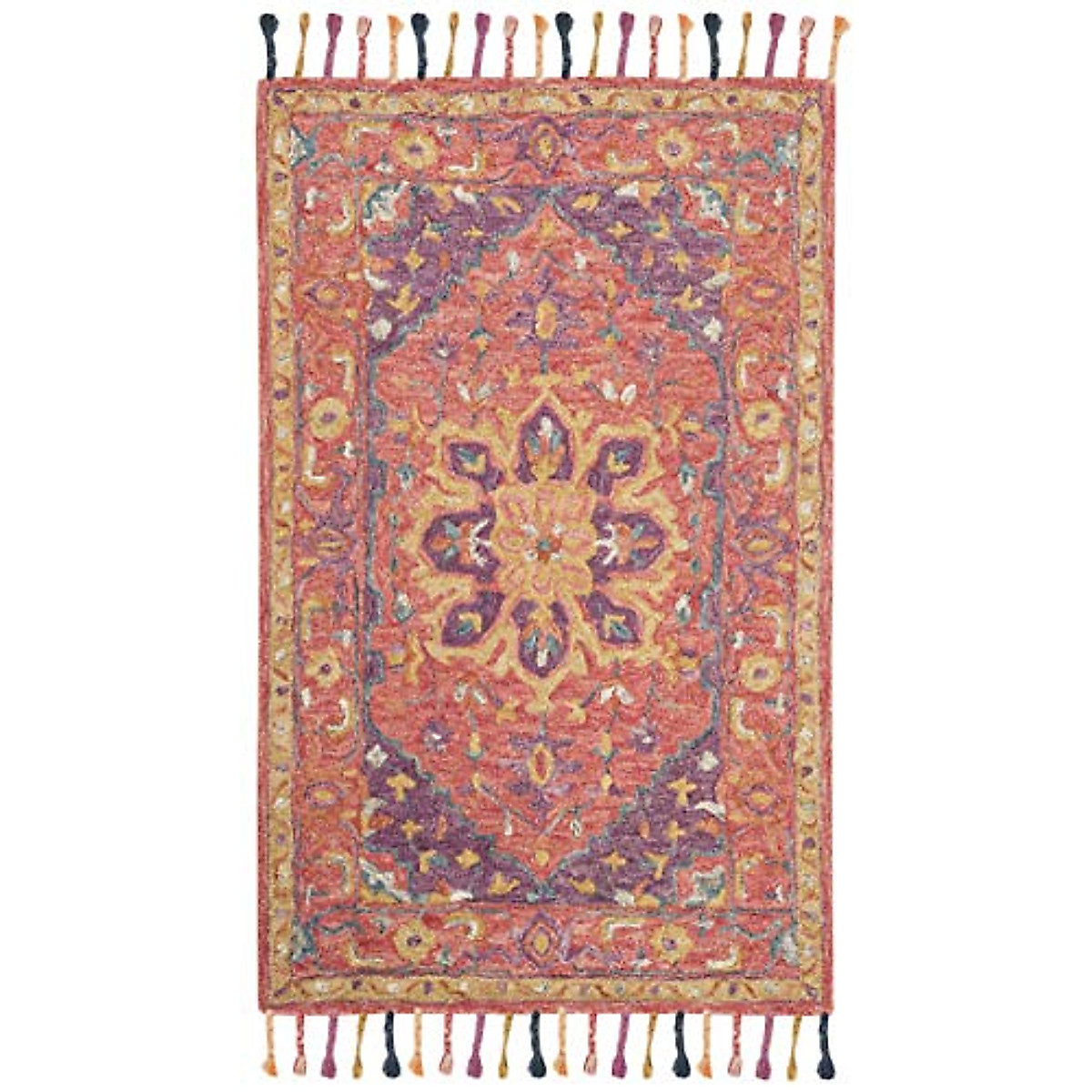 SAFAVIEH Aspen Collection Accent Rug - 4' x 6', Pink & Violet, Handmade Boho Braided Tassel Wool, Ideal for High Traffic Areas in Entryway, Living Room, Bedroom (APN226A)